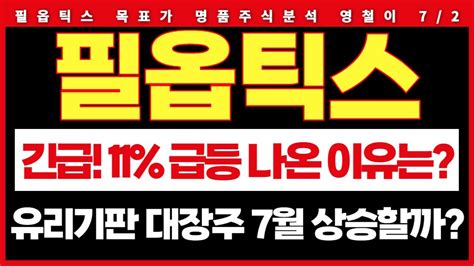 필옵틱스 긴급 11 급등 나온 이유는 유리기판 대장주 7월 상승할까 완병 대응방법 공개 필수 시청 Youtube