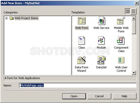 ASP NET Visual Studio Net 2003 Web User Control ShotDev