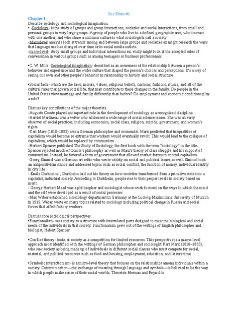 Soc Exam Midterm Exam Review Soc Exam Chapter Describe Sociology And Sociological