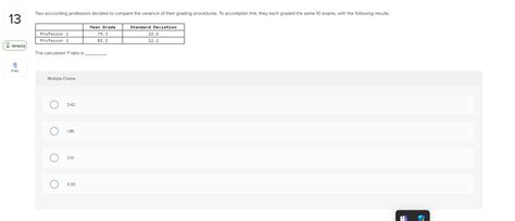 Solved The Calculated F Ratio Is Multiple Choice 3 43 1 85