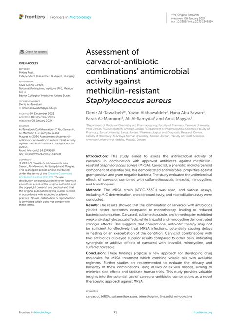 Pdf Assessment Of Carvacrol Antibiotic Combinations Antimicrobial Activity Against