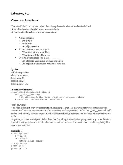 Classes Inheritance Lab Pdf Class Computer Programming Method Computer Programming