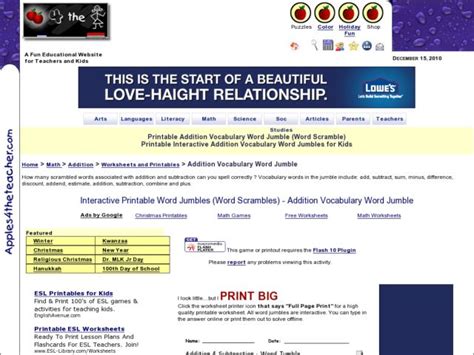 Addition Vocabulary Word Jumble Worksheet For 4th 5th Grade Lesson Planet