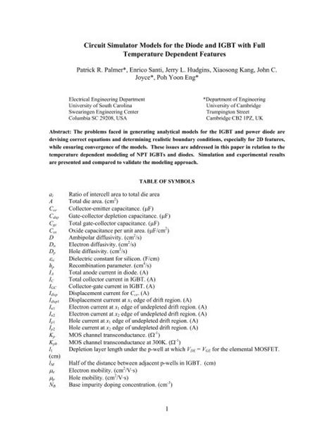 Circuit Simulator Models For The Diode And Igbt With Full