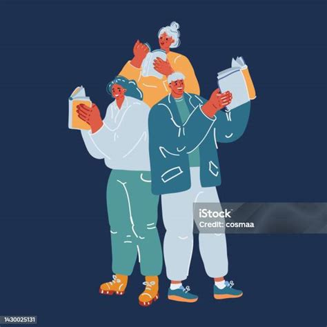 사람들을 읽는 벡터 만화 일러스트레이션 남자와 여자는 손에 책을 들고 있습니다 개념에 대한 스톡 벡터 아트 및 기타 이미지 개념 개념과 주제 공부 Istock