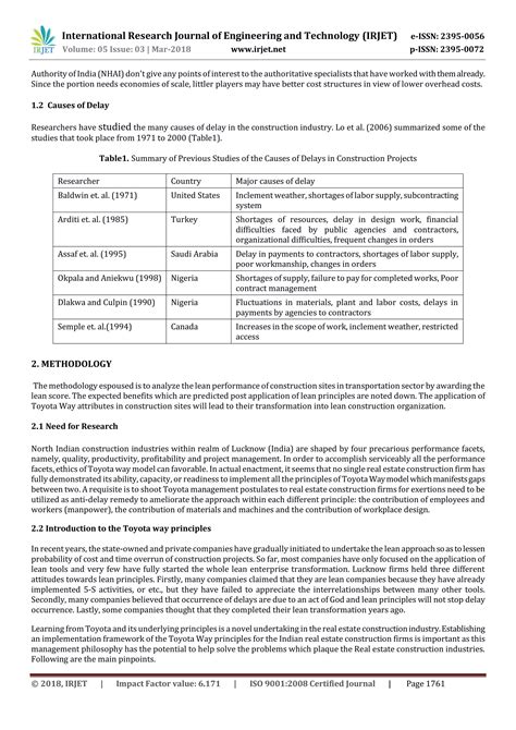 Irjet Enhancement Of Highway Project Performance Using Lean Construction Method Pdf