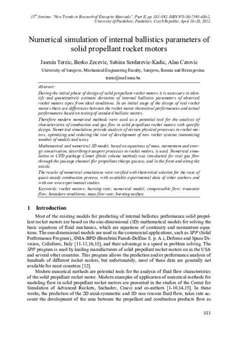 Pdf Numerical Simulation Of Internal Ballistics Parameters Of Solid Propellant Rocket Motors