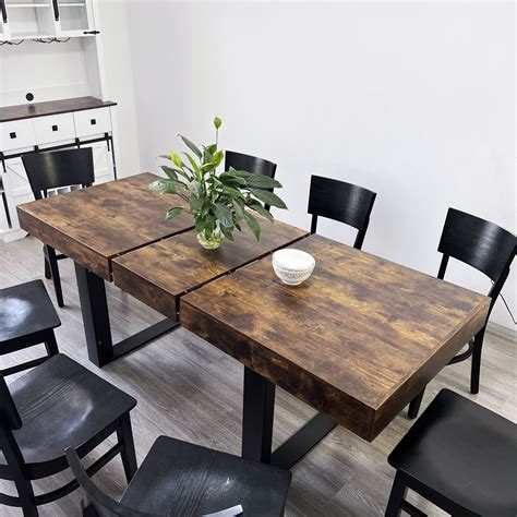 Extendable Dining Room Table For 6 8 10 Modern Farmhouse Wooden