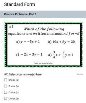 Standard Form Of Linear Equations Google Form Video Lesson TpT