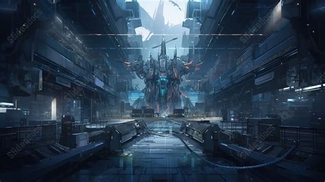 Sci Fi With Neon Glow And 3d Rendered Futuristic Spaceship Powerpoint