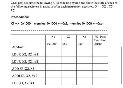 solved 2 25 pts evaluate the following arm code line by