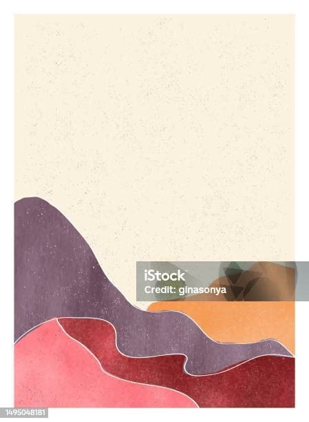 미드 센추리 모던 미니멀리즘 아트 프린트 추상적인 현대 미적 배경은 숲과 산이 있는 풍경입니다 벡터 일러스트레이션 그리기에 대한 스톡 벡터 아트 및 기타 이미지 Istock