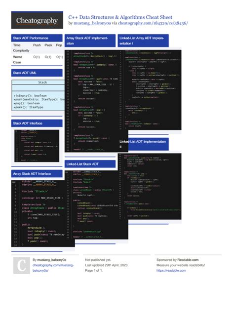 C Data Structures And Algorithms Cheat Sheet By Mustang Balcony0a