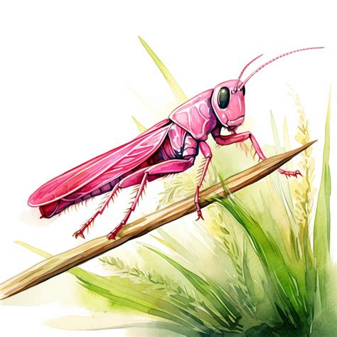 Premium Ai Image Painting Of A Pink Grasshopper On A Stick With Grass