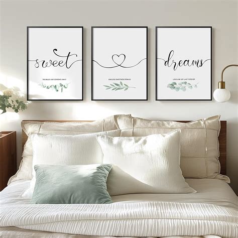 Framed 3 Piece Wall Art Bedroom Sweet Dreams Signs
