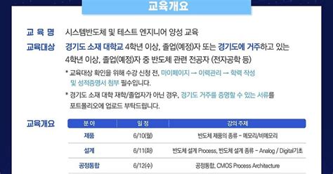 경기도 팹리스 기업 취업 특화 교육 프로그램 교육생 모집