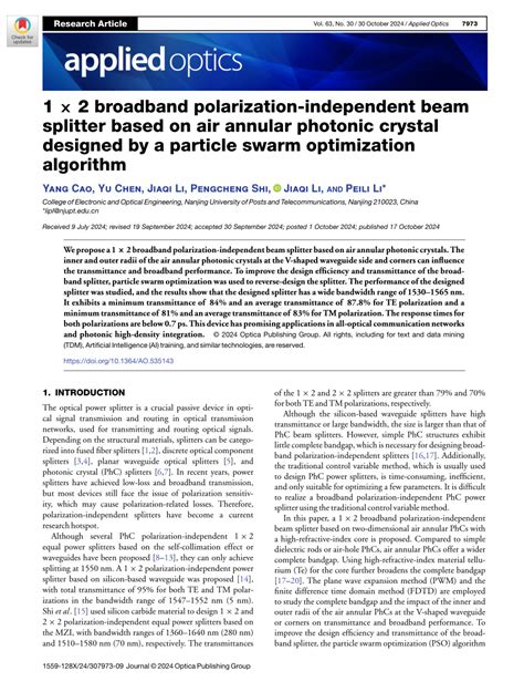 1 × 2 Broadband Polarization Independent Beam Splitter Based On Air