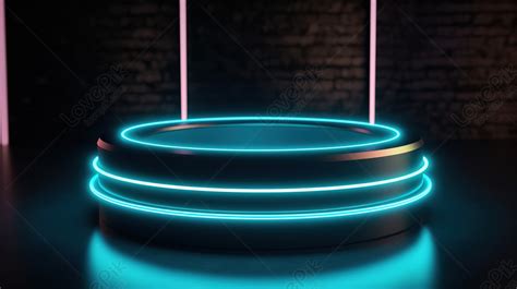 추상 기술 배경에 대한 제품 디스플레이를 위한 네온 원형 연단의 생생한 3d 렌더링 연단 배경 원형 배경 지휘대 배경