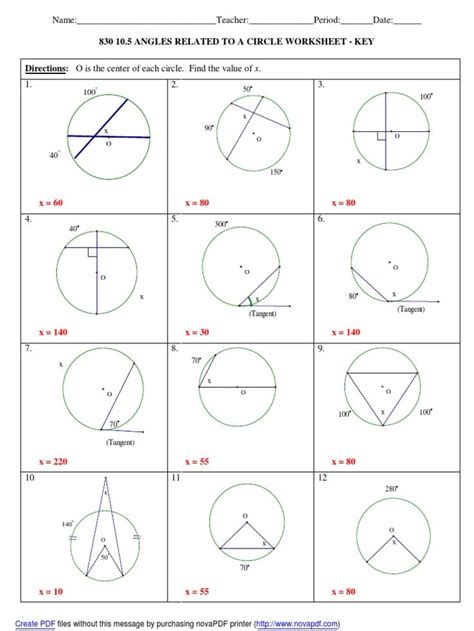 Worksheet Showing The Area And Perimeters Of Circles In Order To Make It Easier For