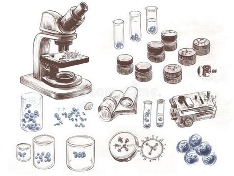 Science Sketch An Informative Illustration Of Various Scientific Concepts And Elements Stock