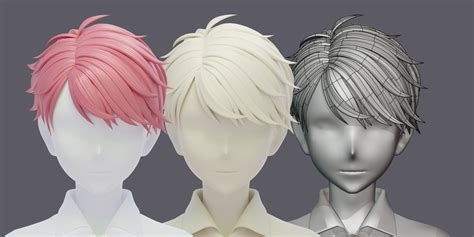 6 Stylized Anime Male Hairstyle Pack Superhive Formerly Blender Market