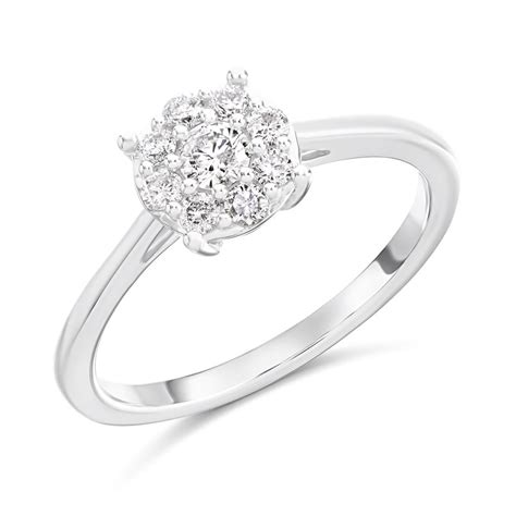9ct White Gold Diamond Halo Cluster Ring 32pts D68204 Fhinds