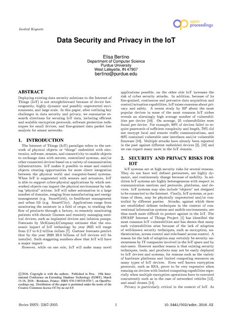 Data Security And Privacy In The IoT In This Paper After Outlining Key Challenges In Data