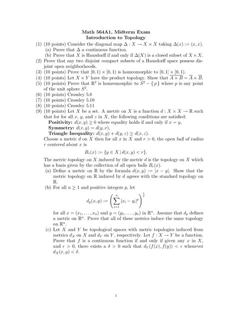 Compact Subsets Introduction To Topology Exam Docsity