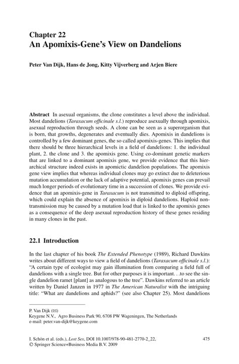 Pdf An Apomixis Genes View On Dandelions