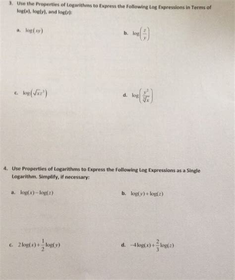 solved use the properties of logarithms to express the fo
