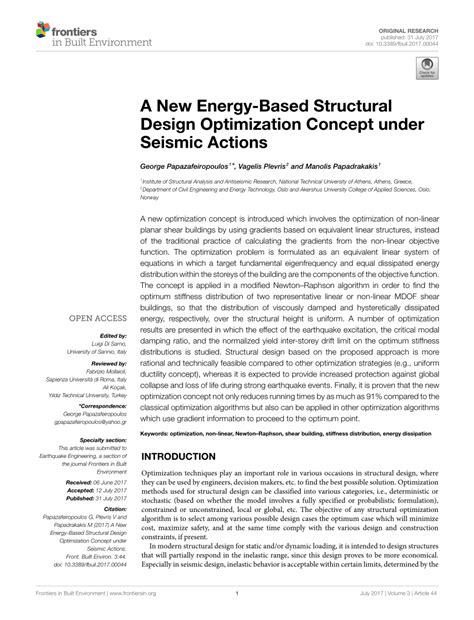 Pdf A New Energy Based Structural Design Optimization Concept Under Seismic Actions