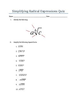 Simplifying Radical Expressions By Middle Math Explorers TPT