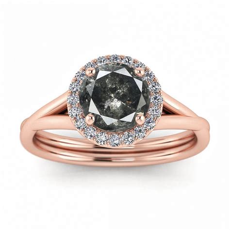 Raw Salt And Pepper Diamond Ring Rose Gold Double Band Salt And Pepper