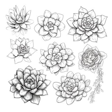 Premium AI Image A Set Of Six Different Types Of Flowers Drawn In Black Ink Generative Ai