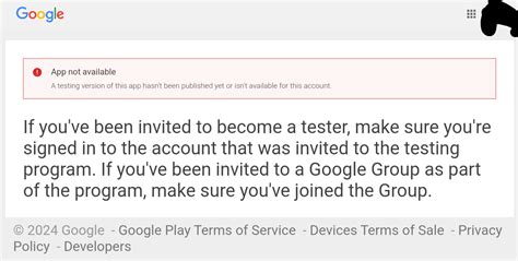 App Not Available A Testing Version Of This App Hasnt Been Published