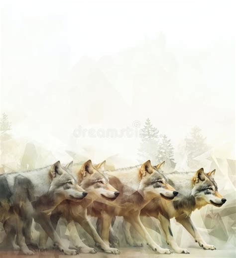 Pack Of Wolves In Motion Abstract Art Depicting Canine Movement And