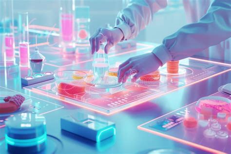 Scientist Research With Chemical On Holographic Digital Data Screen Representing Scientific