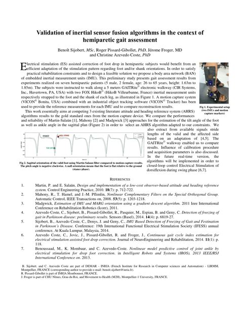Pdf Validation Of Inertial Sensor Fusion Algorithms In The Context Of Hemiparetic Gait Assessment