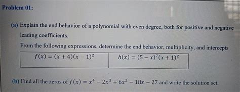 Solved Problem A Explain The End Behavior Of A Chegg
