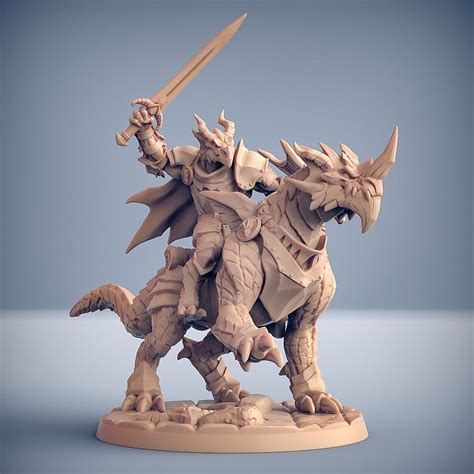 Mounted Dragonling Knight V1 3d Printed Resin Miniature Tabletop Role