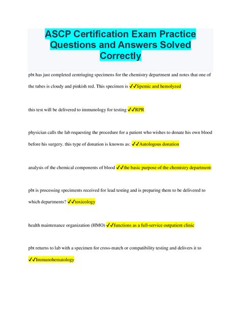 Ascp Certification Exam Practice Questions And Answers Solved Correctly