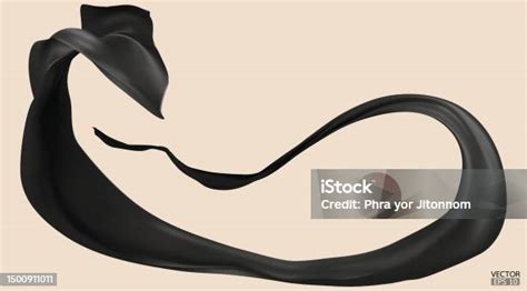 검은 실크 직물 직물 깃발 배경으로 날아다닌다 매끄럽고 우아한 블랙 새틴 베이지색 배경에 격리되어 그랜드 오프닝 행사를 합니다 검은 커튼 3d 벡터 그림 검은색에 대한 스톡