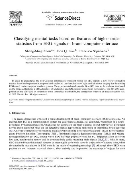 Pdf Classifying Mental Tasks Based On Features Of Higher Order