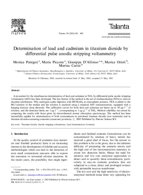 Pdf Determination Of Lead And Cadmium In Titanium Dioxide By Differential Pulse Anodic