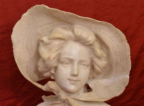Galileo Pochini Bust Of Young Girl With Hat 19th Century Marble And Alabaster For Sale At Pamono