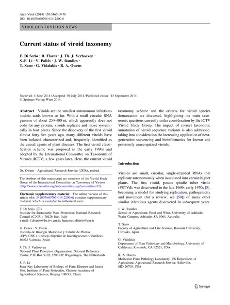 Pdf Current Status Of Viroid Taxonomy