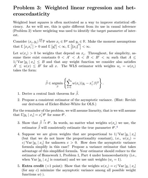 Solved Problem Weighted Linear Regression And Chegg