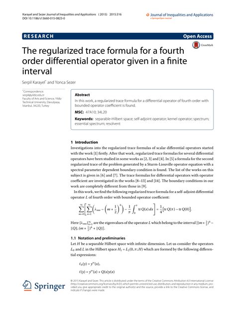 Pdf The Regularized Trace Formula For A Fourth Order Differential Operator Given In A Finite