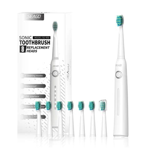 ᐉ Зубная щетка Seago SG-958 звуковая 8 сменных насадок White