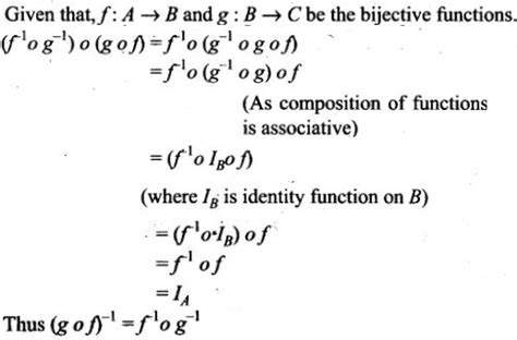let f a → b and g b → c be the bijective functions then g o f 1